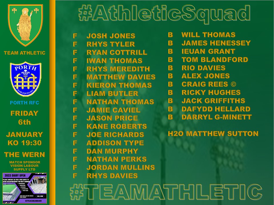 Friday Night Under The Lights. Team Athletic welcome Porth RFC ...